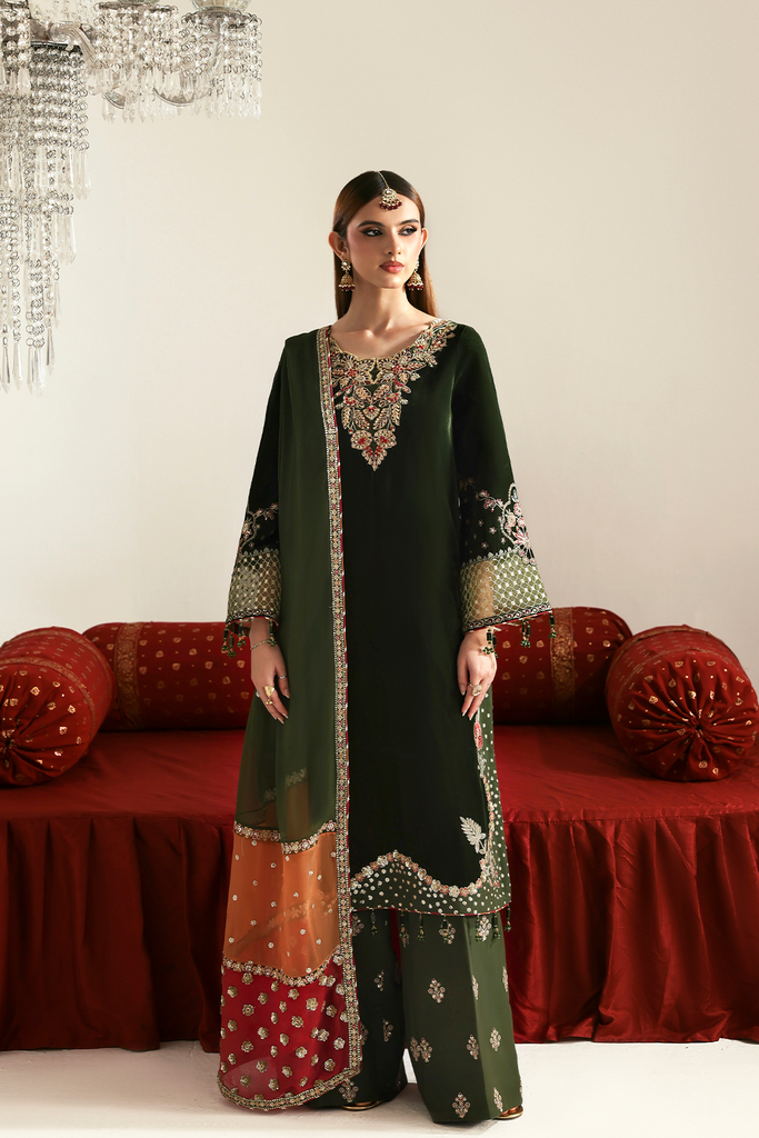 Emaan Adeel Zarposh Embroidered Velvet Unstitched 3Pc Suit - AARISH