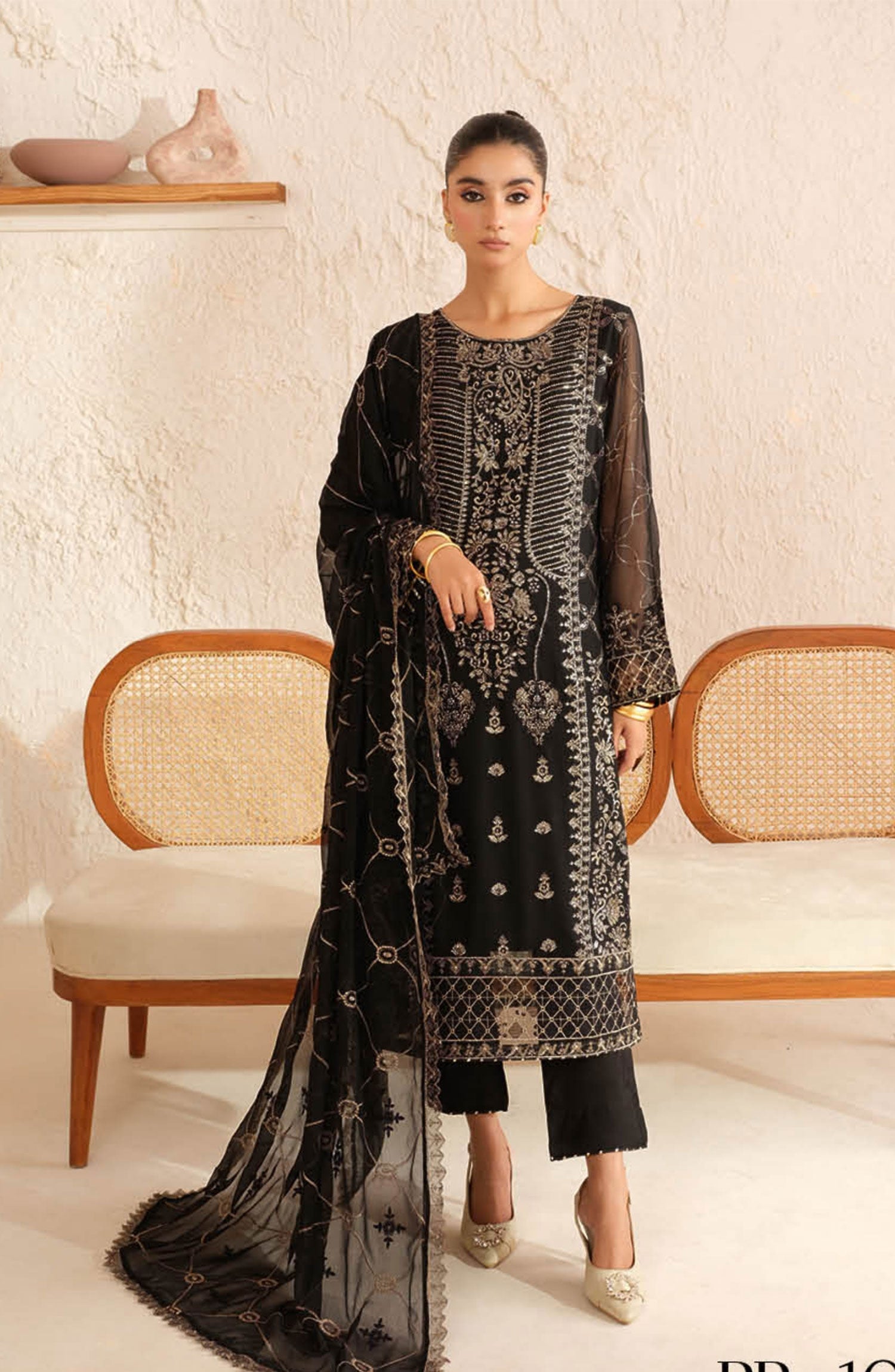 Ramsha Sonehri Embroidered Luxury Chiffon Unstitched 3Pc Suit BB-107