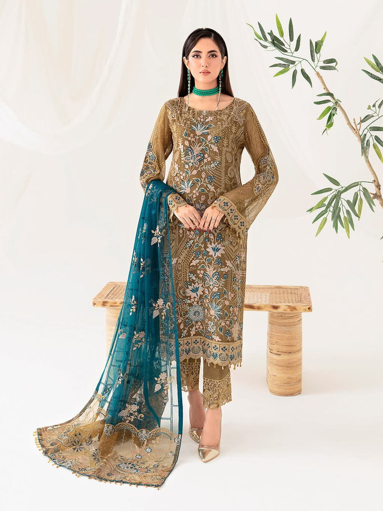 Ramsha Rangoon Vol-10 Luxury Chiffon Unstitched 3Pc Suit D-1012