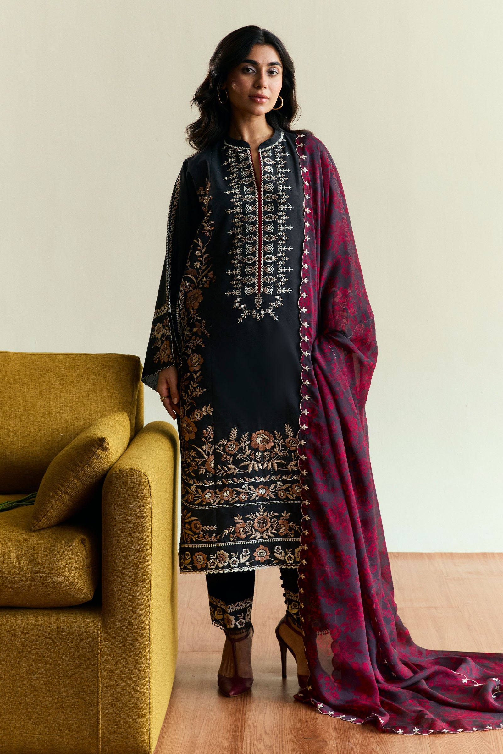 Coco by Zara Shahjahan Embroidered Lawn Unstitched 3Pc Suit D-02 VELOU