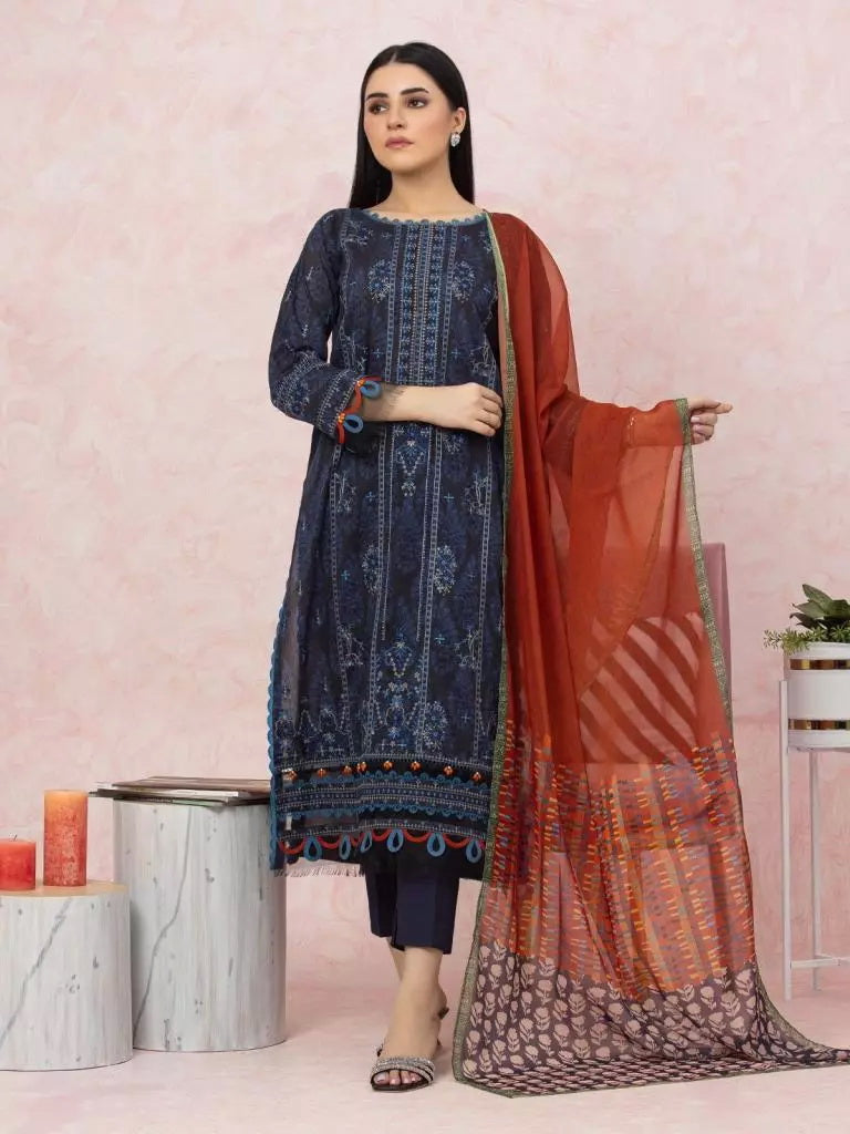 edenrobe Premium Festive Unstitched Lawn 3Pc Suit EWU22V1-26545