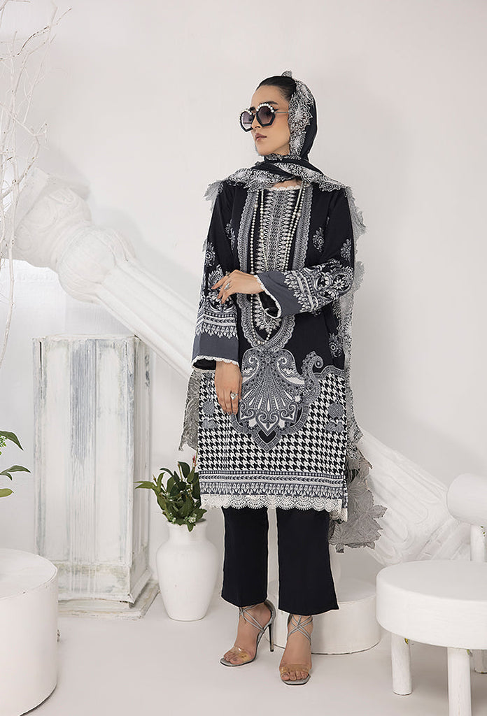 Monochrome by Humdum Unstitched Printed Lawn 3Pc Suit MC-01