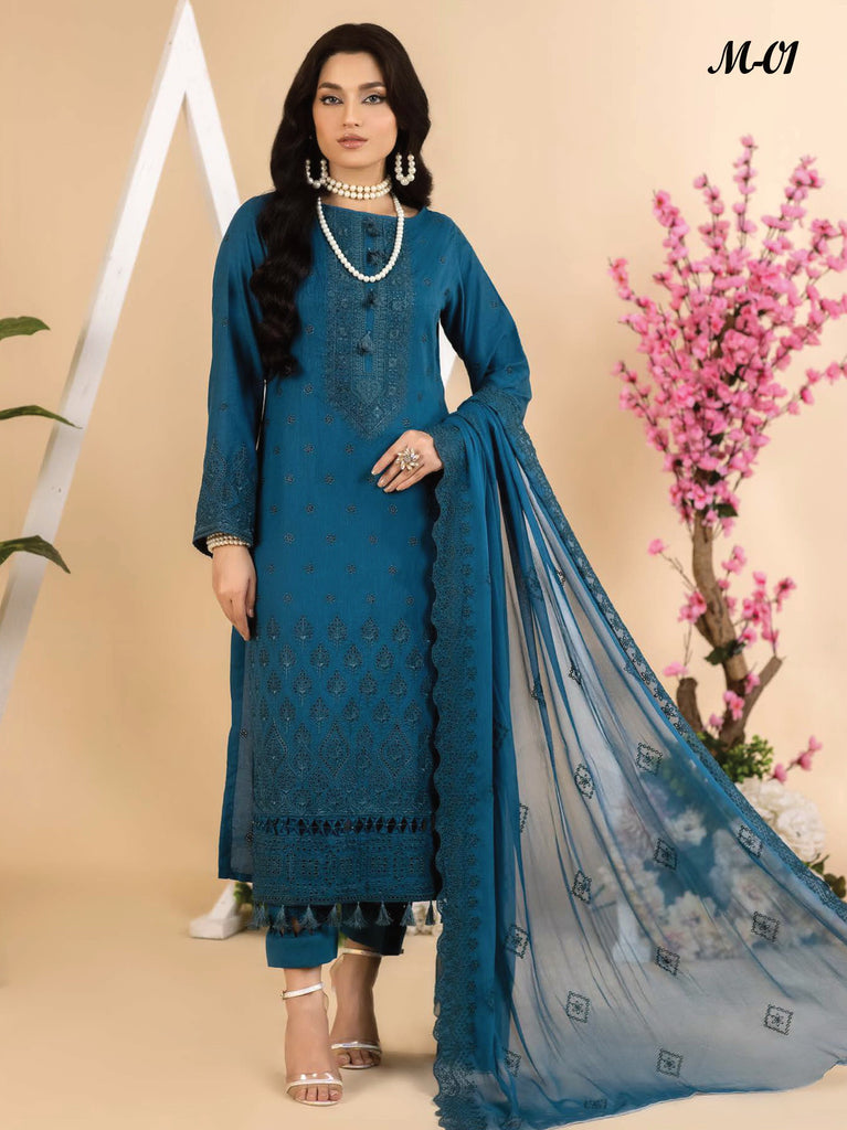 Dilkash Afsana by Manizay Chikankari Karandi Unstitched 3Pc Suit M-01