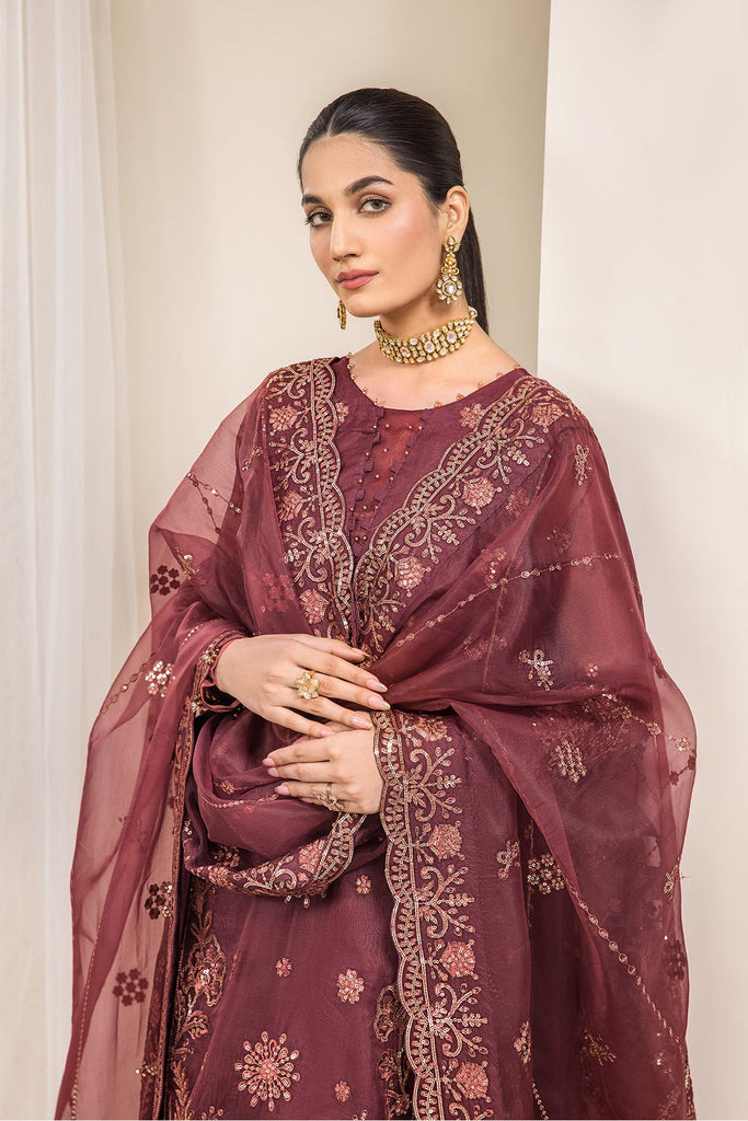 FARASHA Luxe Atelier Embroidered Luxury Organza Unstitched Suit - Ruby