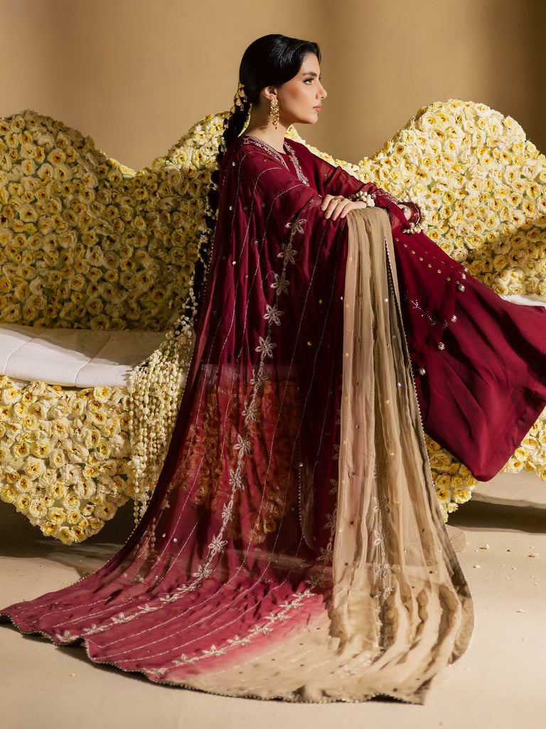 Nureh Mukeshkari Embroidered Mukesh Chiffon Unstitched 3Pc Suit MK-16