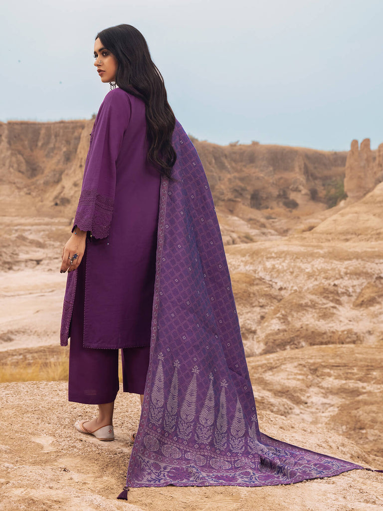 edenrobe Womens Unstitched Orhni Marina EWU21V8-21805 - Purple - 3 Pie