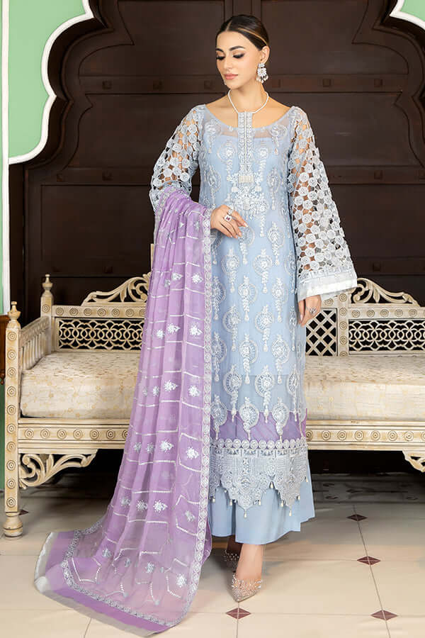 Imrozia Premium La Bella Luxury Formal Chiffon 3Pc Suit L-233 Tiffany