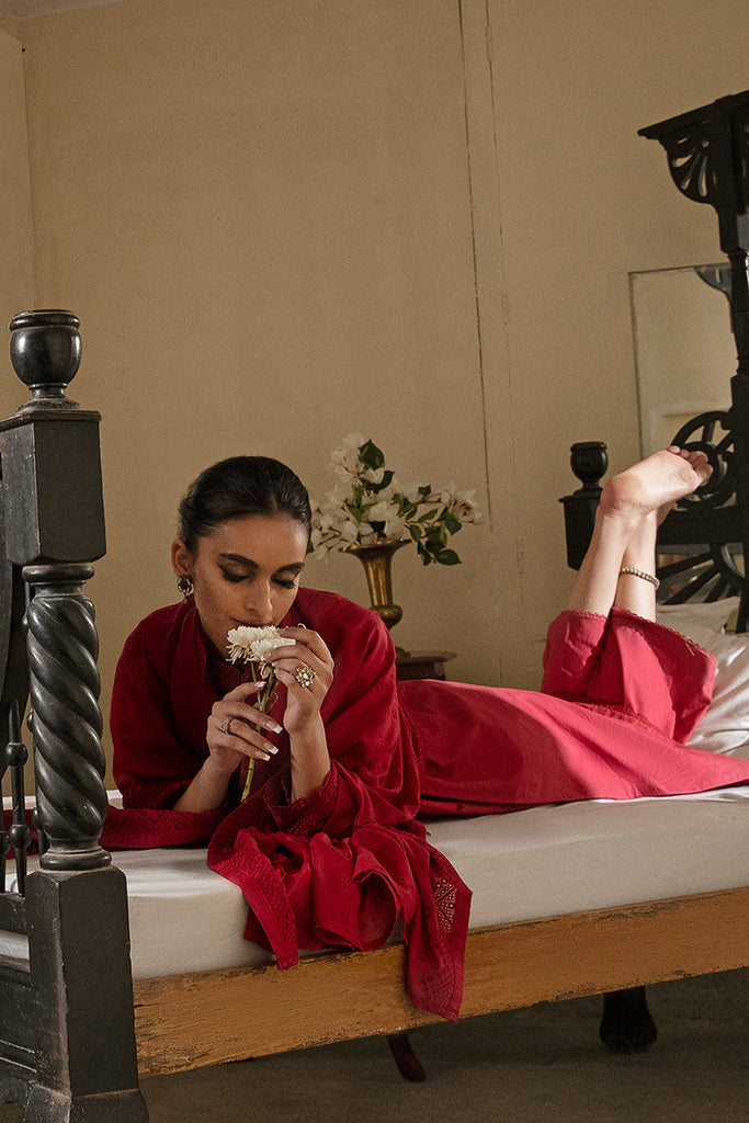 Cross Stitch Chikankari Lawn Unstitched 3 Piece Suit - RUBY RED