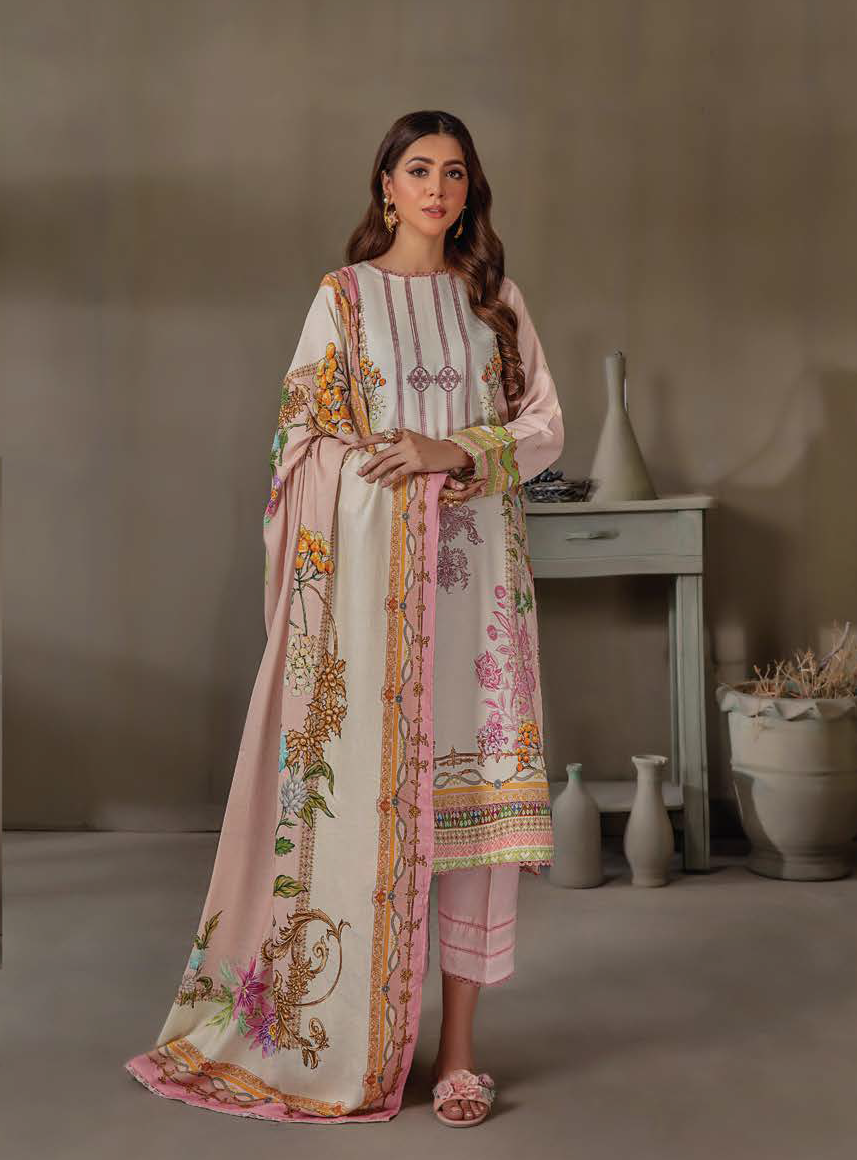 LALA Textiles Sana & Samia Embroidered Woolen 3Pc Suit D-02 Vintage